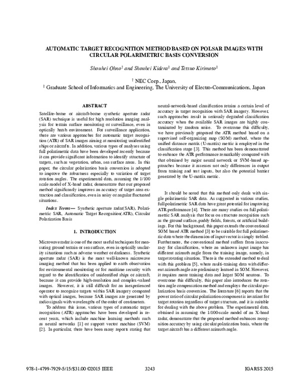 (PDF) Automatic target recognition method based on polsar images with circular polarimetric ...