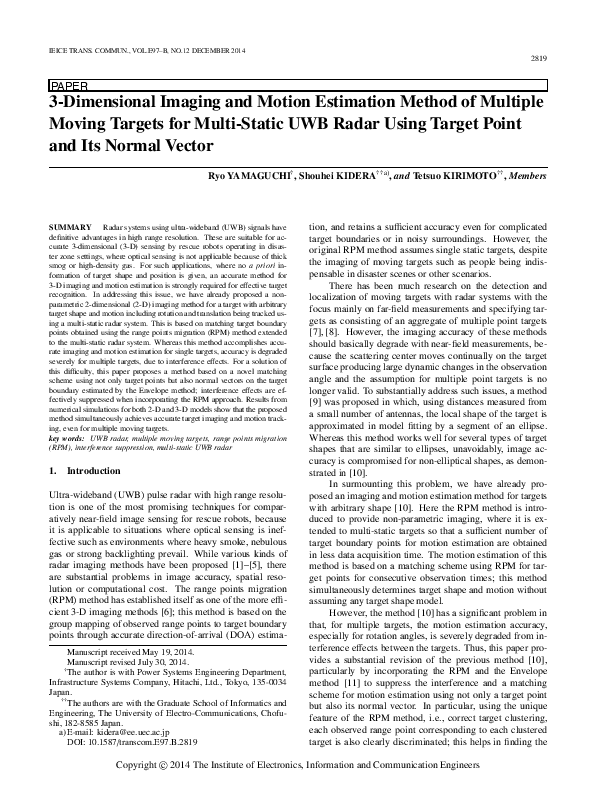 (PDF) 3-Dimensional Imaging and Motion Estimation Method of Multiple Moving Targets for Multi ...