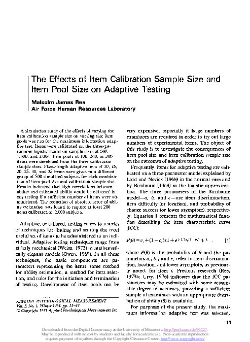(PDF) The Effects of Item Calibration Sample Size and Item Pool Size on ...