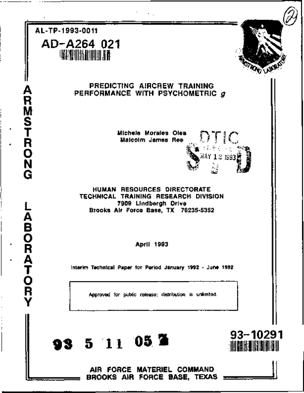 (PDF) Predicting aircrew training performance with psychometric g