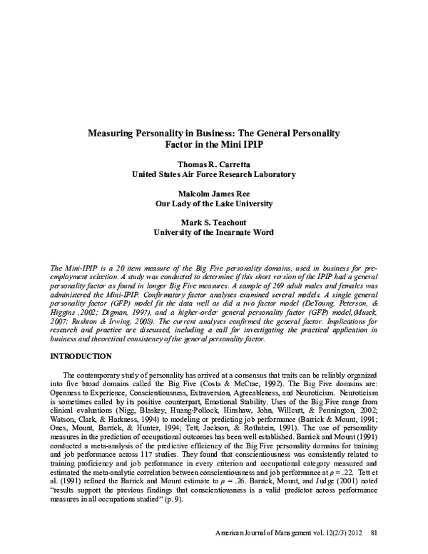 (PDF) Measuring Personality in Business: The General Personality Factor ...