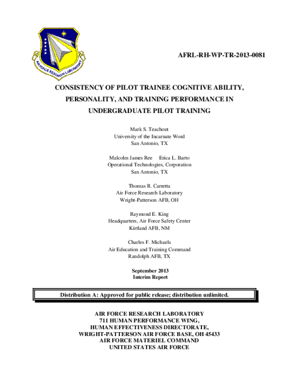 (PDF) Consistency of Pilot Trainee Cognitive Ability, Personality, and ...