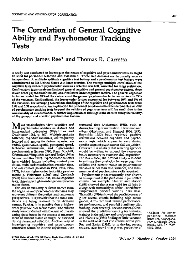 (PDF) The Correlation of General Cognitive Ability and Psychomotor ...