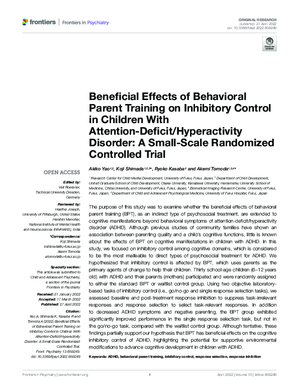 (PDF) Beneficial Effects of Behavioral Parent Training on Inhibitory ...