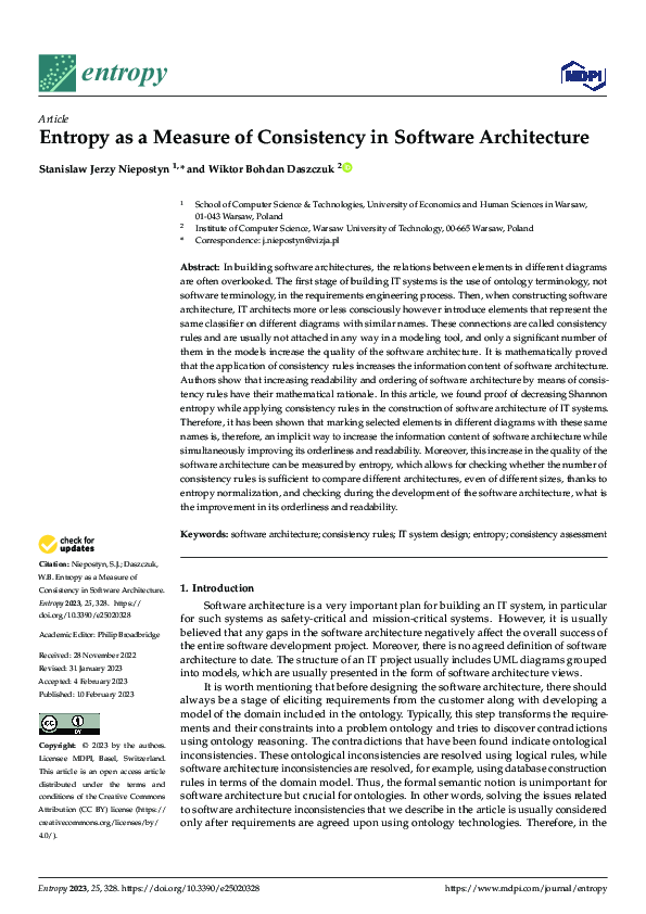 Pdf Entropy As A Measure Of Consistency In Software Architecture