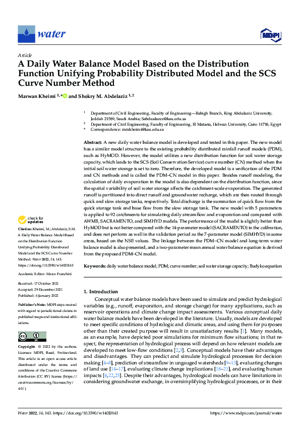 (PDF) A Daily Water Balance Model Based on the Distribution Function ...