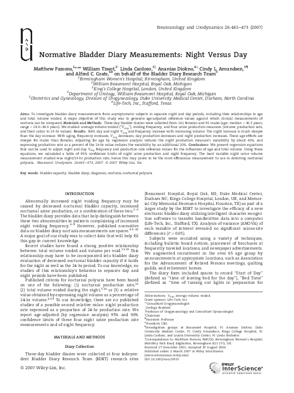 (PDF) Normative bladder diary measurements: Night versus day