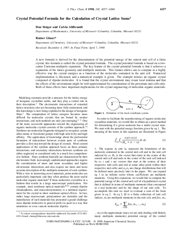 (PDF) Crystal Potential Formula for the Calculation of Crystal Lattice Sums