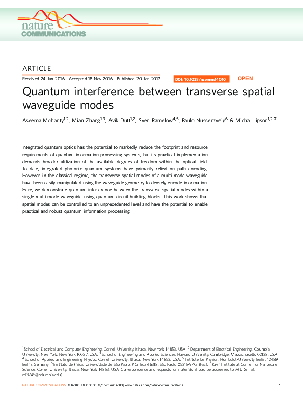 (PDF) Quantum interference between transverse spatial waveguide modes