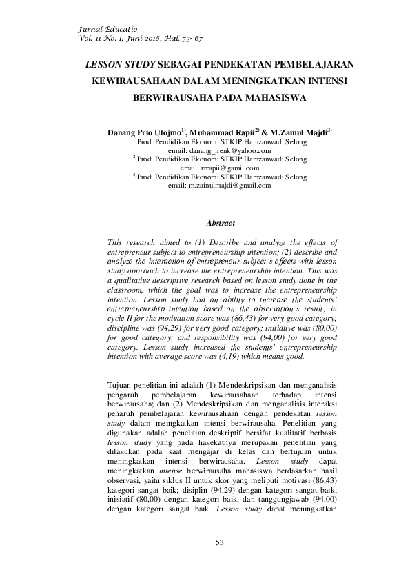 (PDF) Lesson Study Sebagai Pendekatan Pembelajaran Kewirausahaan Dalam ...