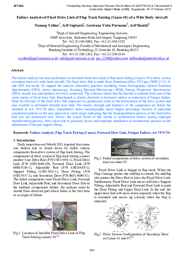 (PDF) Failure Analysis of Fixed Drive Link of Flap Track Fairing (Canoe ...
