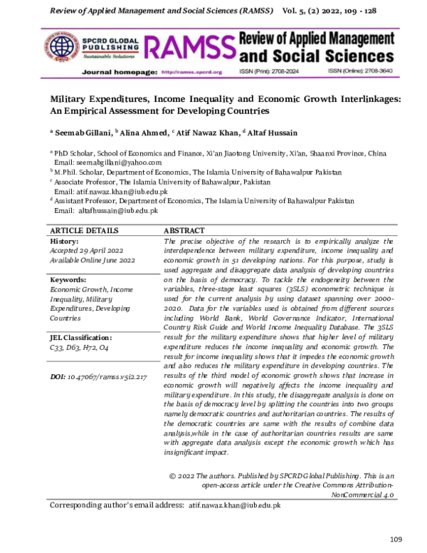 Pdf Military Expenditures Income Inequality And Economic Growth