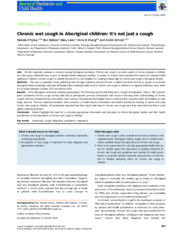 (PDF) Chronic wet cough in Aboriginal children: It's not just a cough