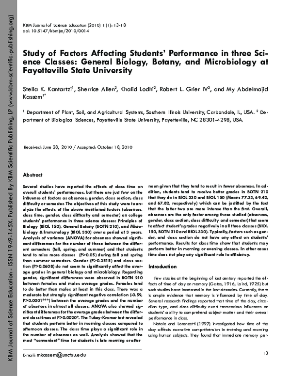 (PDF) Study of Factors Affecting Students’ Performance in three Sci ...