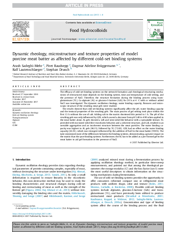 (PDF) Dynamic rheology, microstructure and texture properties of model porcine meat batter as ...