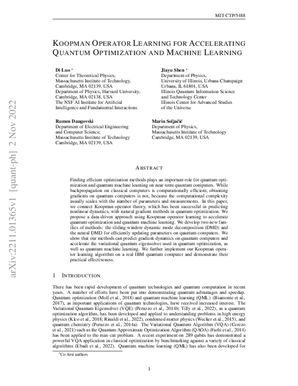 (PDF) Koopman Operator learning for Accelerating Quantum Optimization and Machine Learning