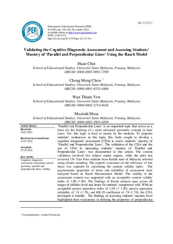 (PDF) Validating the Cognitive Diagnostic Assessment and Assessing Students’ Mastery of ...