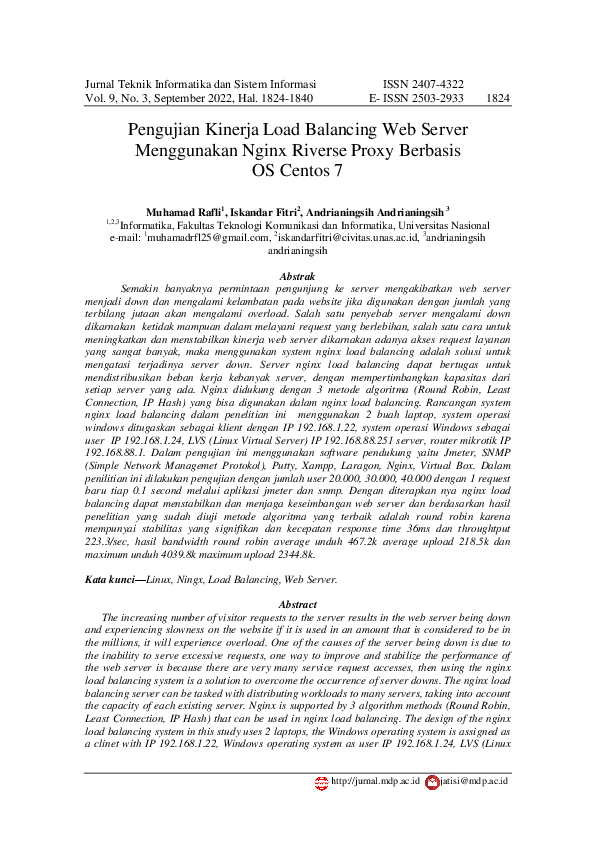 Pdf Jurnal Pengujian Kinerja Load Balancing Web Server Menggunakan Nginx Riverse Proxy