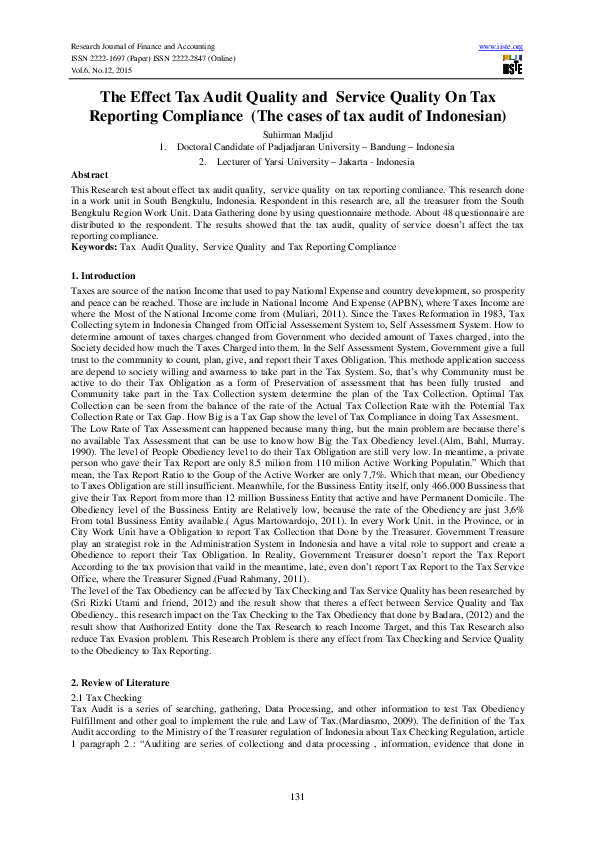 (PDF) The Effect Tax Audit Quality and Service Quality On Tax Reporting ...