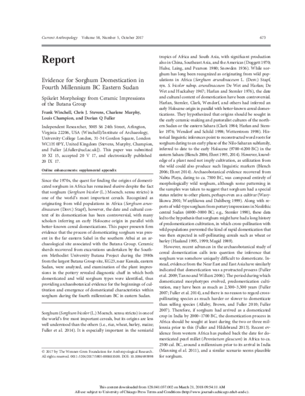 (PDF) Evidence for Sorghum Domestication in Fourth Millennium BC ...