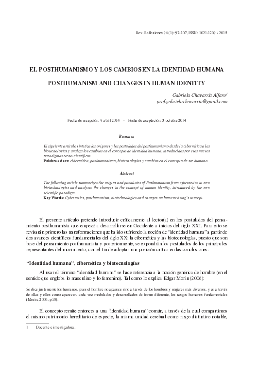 (PDF) El Posthumanismo y Los Cambios en La Identidad Humana ...