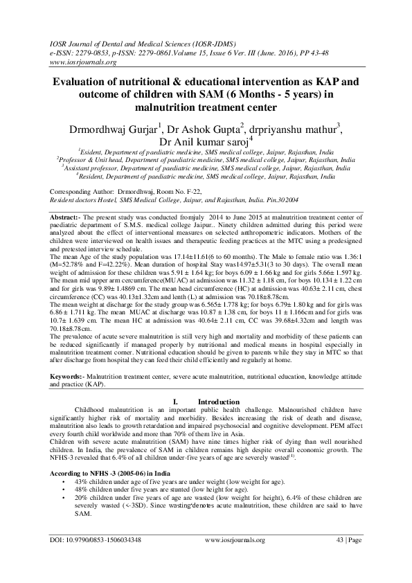 (PDF) Evaluation of nutritional & educational intervention as KAP and ...