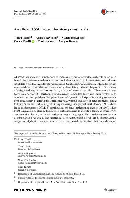 Pdf An Efficient Smt Solver For String Constraints