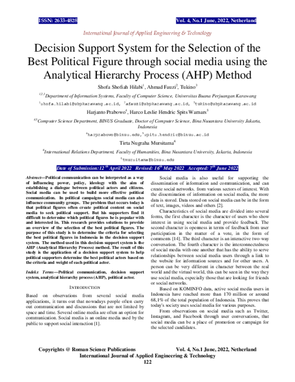 (PDF) Decision Support System for the Selection of the Best Political Figure through social ...