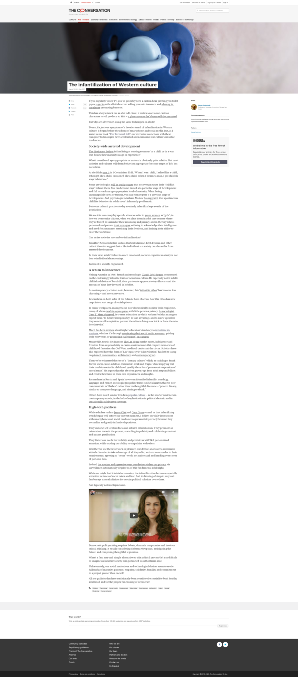 (PDF) The infantilization of Western culture
