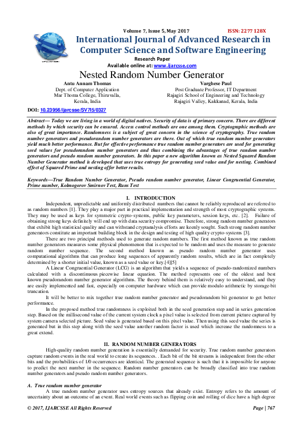 (PDF) Nested Squared Random Number Generator Algorithm