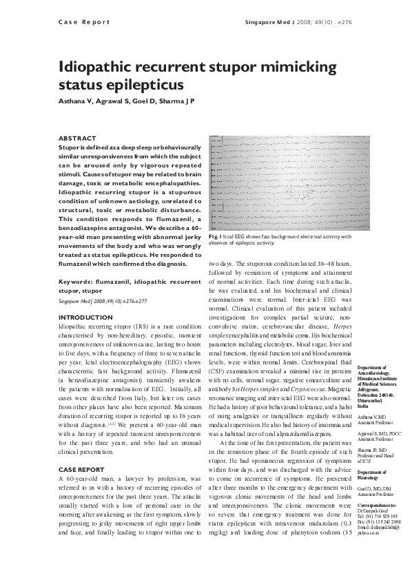 (PDF) Idiopathic recurrent stupor mimicking status epilepticus