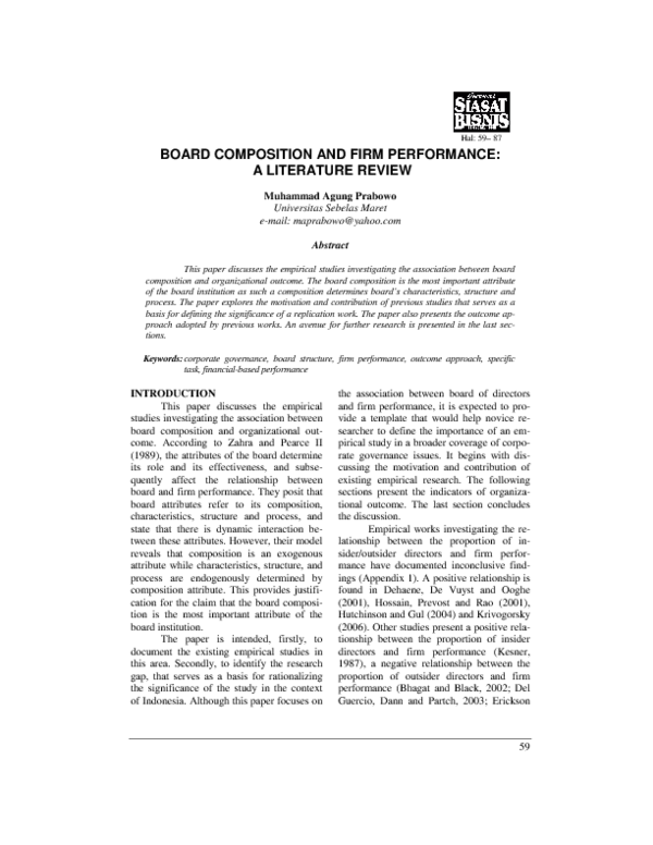 (PDF) Board Composition And Firm Performance: A Literature Review