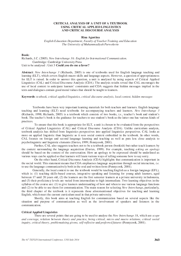 (PDF) Critical Analysis of a Unit of a Textbookusing Critical Applied ...