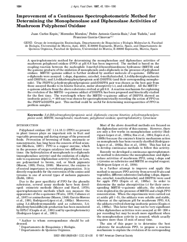 (PDF) Improvement of a Continuous Spectrophotometric Method for Determining the Monophenolase ...