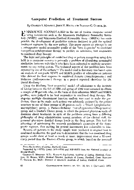 (PDF) Computer prediction of treatment success