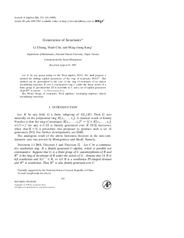 (PDF) Generation of Invariants