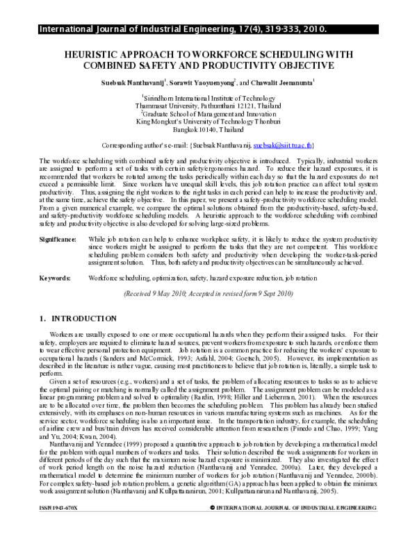 (PDF) Heuristic Approach to Workforce Scheduling with Combined Safety and Productivity Objective