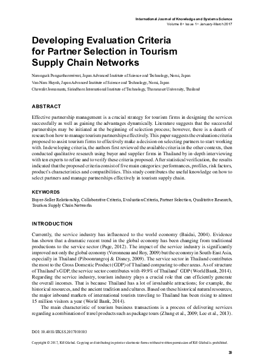 Pdf Developing Evaluation Criteria For Partner Selection In Tourism Supply Chain Networks