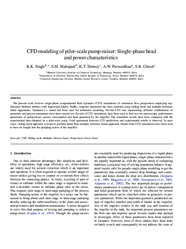 (PDF) CFD modeling of pilot-scale pump-mixer: Single-phase head and ...