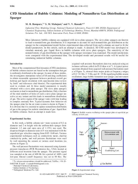 (PDF) CFD Simulation of Bubble Columns: Modeling of Nonuniform Gas Distribution at Sparger