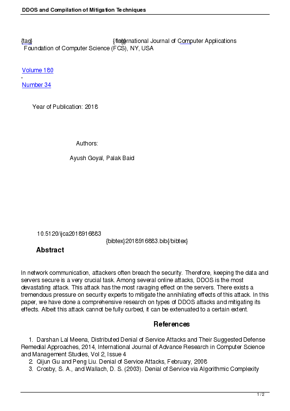 (PDF) DDOS and Compilation of Mitigation Techniques | Palak Baid ...
