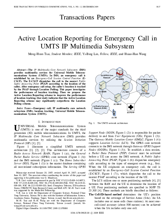 (PDF) Active location reporting for emergency call in UMTS IP ...