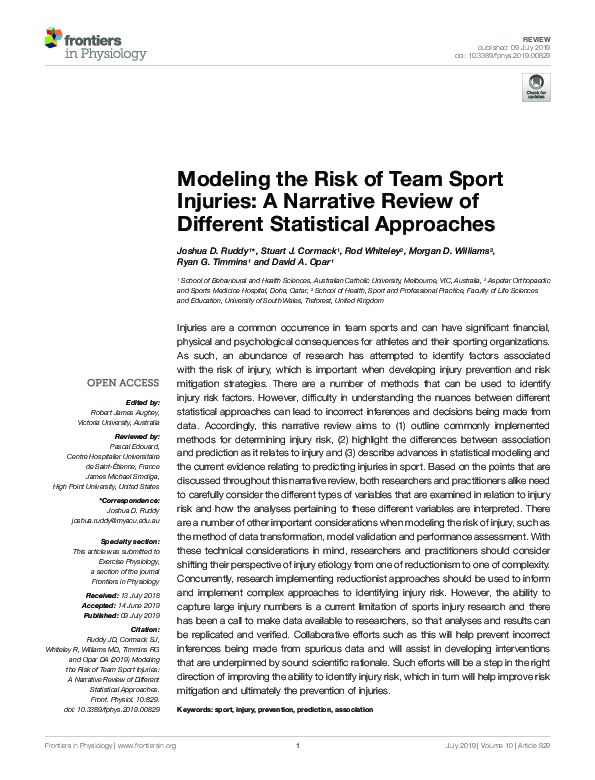 (PDF) Modeling the Risk of Team Sport Injuries: A Narrative Review of ...