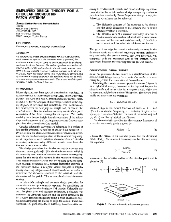(PDF) Simplified design theory for a circular microstrip patch antenna