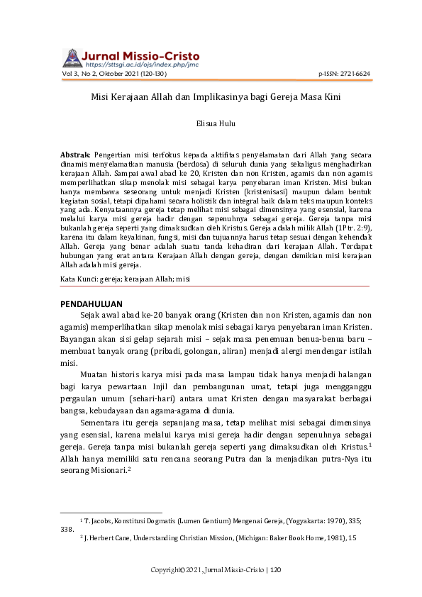 (PDF) Misi Kerajaan Allah dan Implikasinya bagi Gereja Masa Kini ...