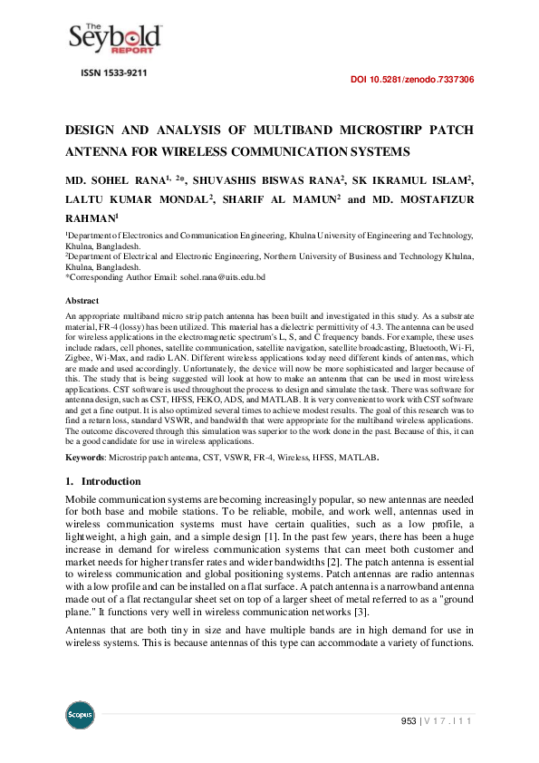(PDF) Design and Analysis of Multiband Microstirp Patch Antenna for Wireless Communication Systems
