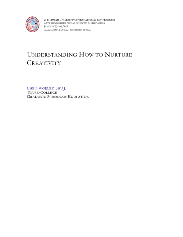 (PDF) UNDERSTANDING HOW TO NURTURE CREATIVITY
