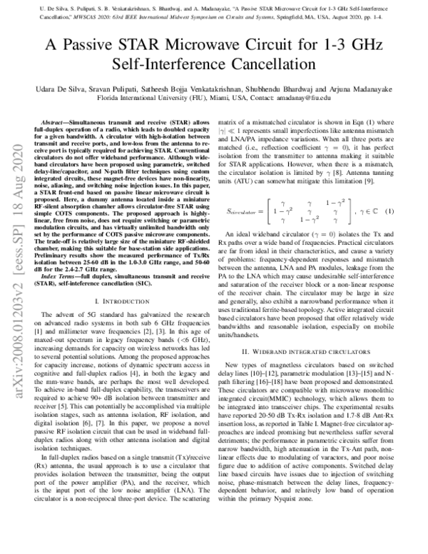 (PDF) A Passive STAR Microwave Circuit for 1-3 GHz Self-Interference ...