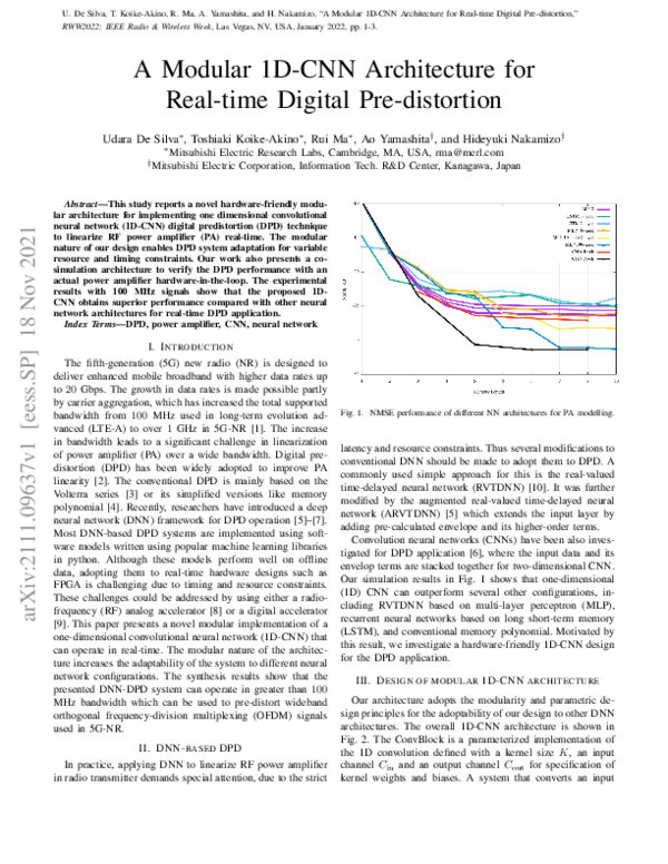 (PDF) A Modular 1D-CNN Architecture for Real-time Digital Pre-distortion
