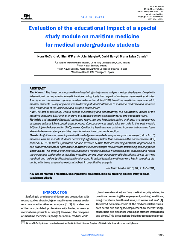 (PDF) Evaluation of the educational impact of a special study module on ...